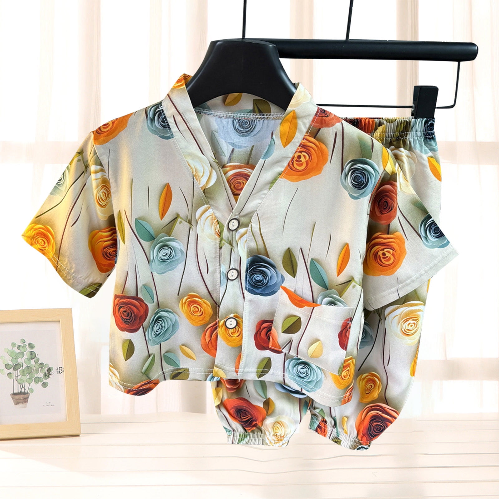 ATOGUTA Size 2-12 Years Girls Two Piece Sets Short Sleeve Button Tops ...