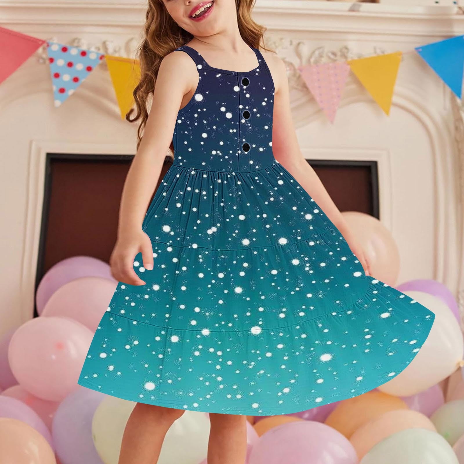 ATOGUTA Size 2T-12 Dresses Girls Spaghetti Strap Button Down Midi ...