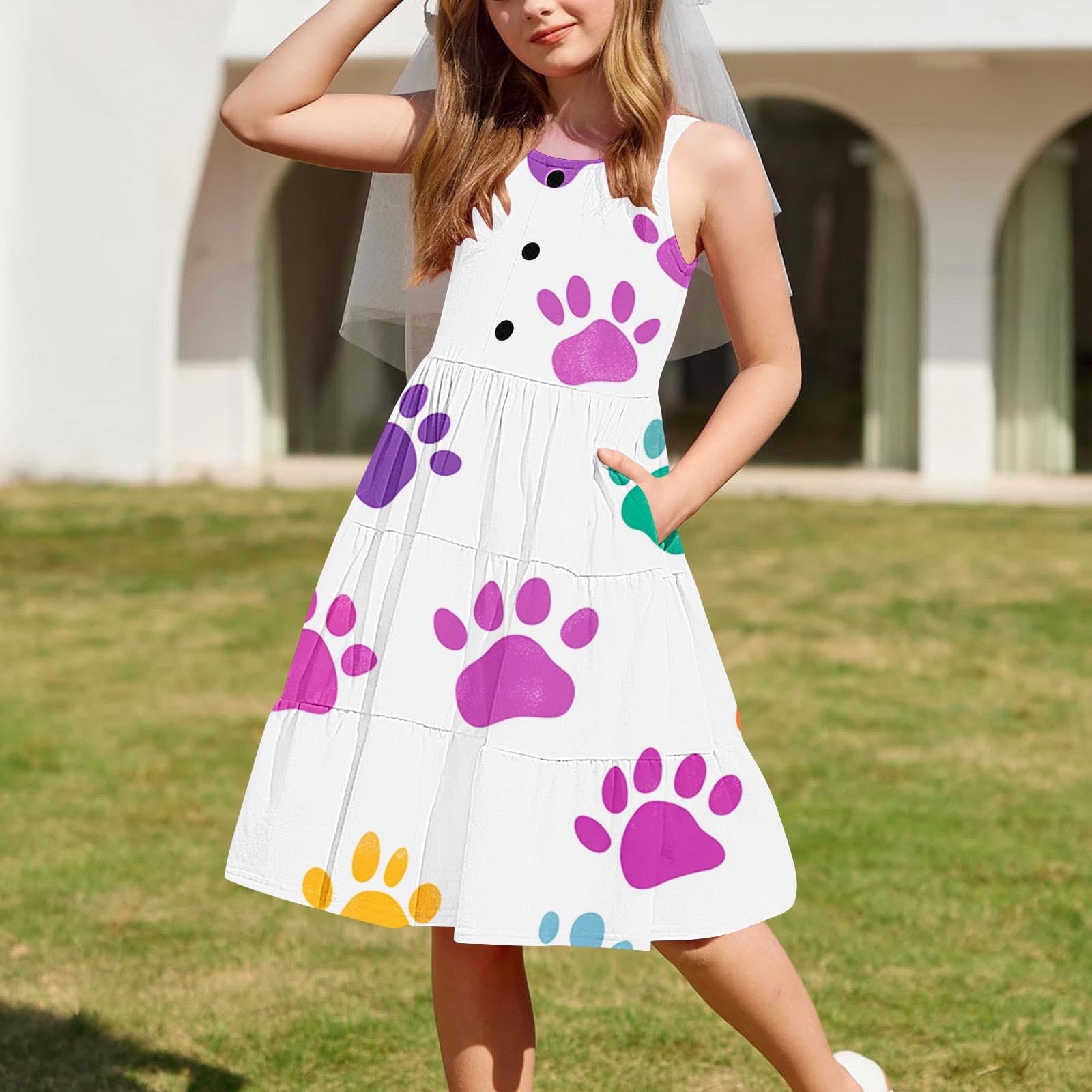 ATOGUTA Size 2T-12 Girls Beach Dress Spaghetti Strap Button Down Midi ...