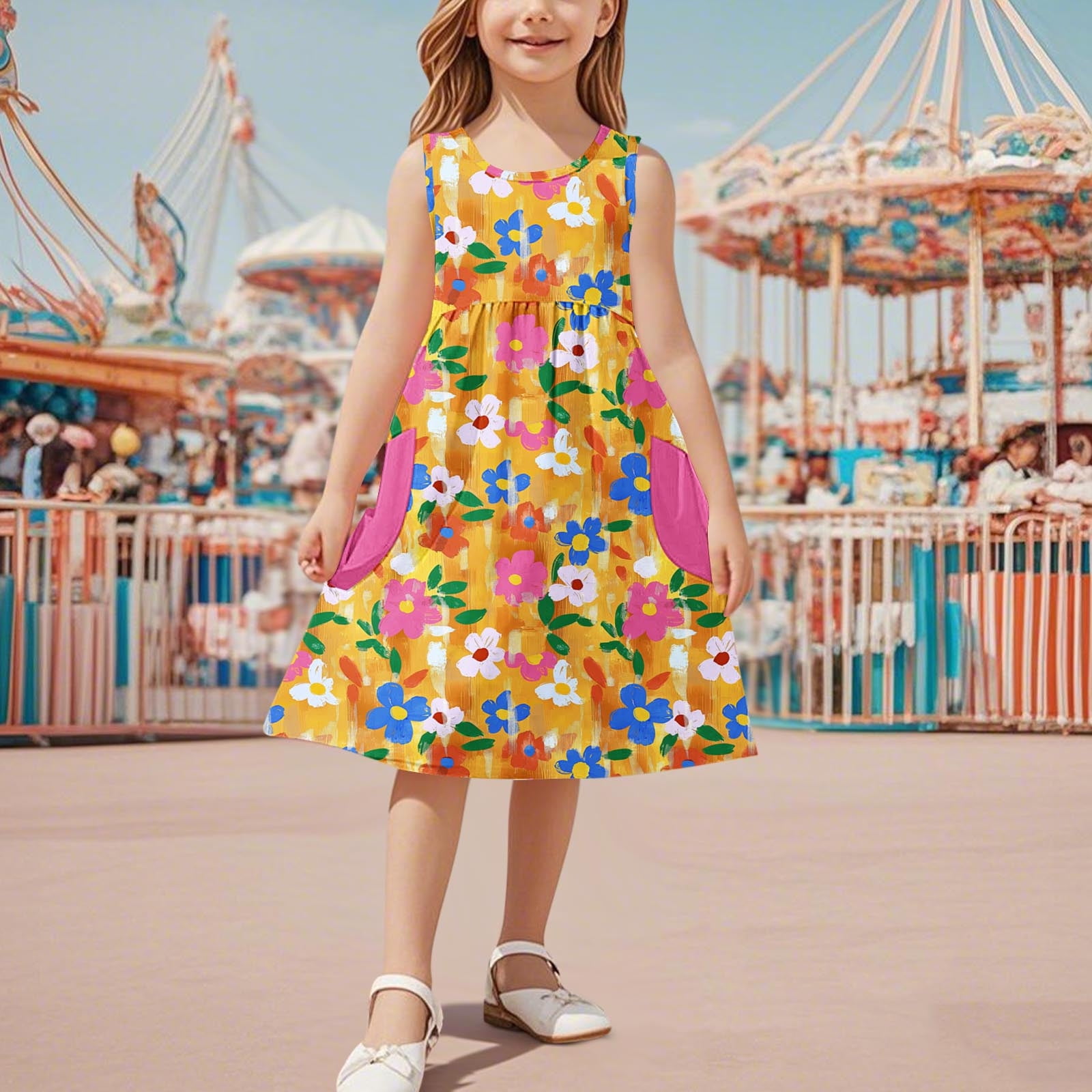 ATOGUTA Size 3T-14 Dresses Teen Girls Casual Sleeveless Dresses Summer Twirly Sundress Kids Cute ...