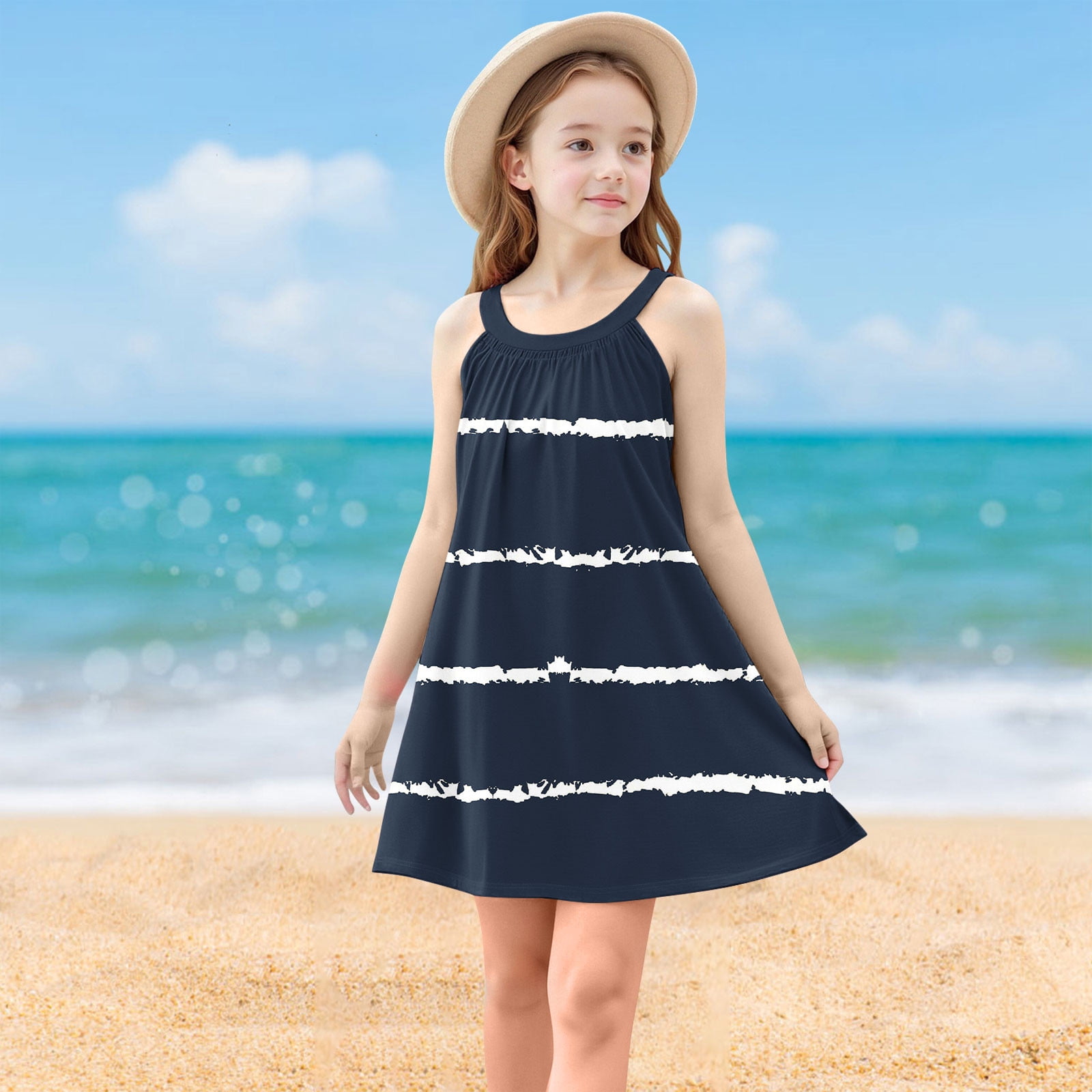 ATOGUTA Size 4T-14 Girls Hawaiian Dress Summer Boho Sleeveless Camisole ...