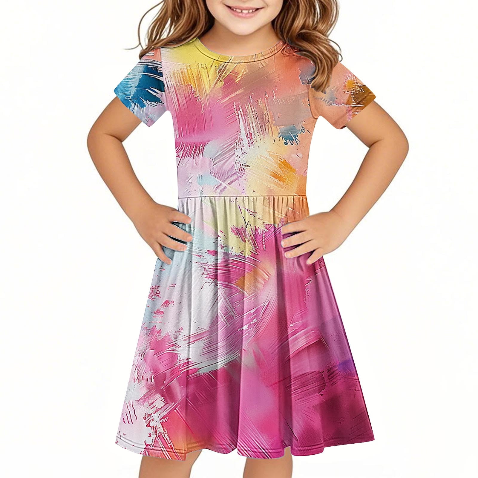 ATOGUTA Size 4T-14 Princess Dress for Little Girls Summer Short Sleeve ...