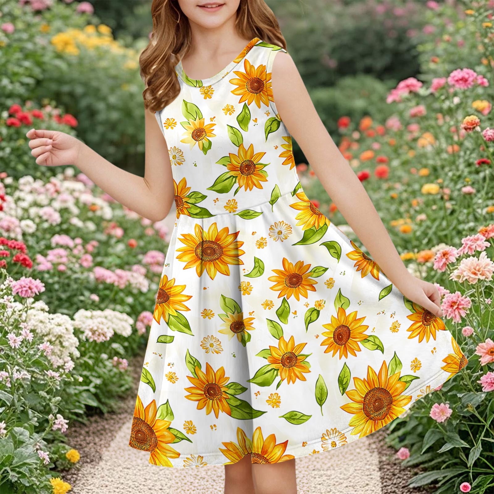 ATOGUTA Size 4T-14 Toddler Girl Dress Sleeveless Summer Dress Kids ...