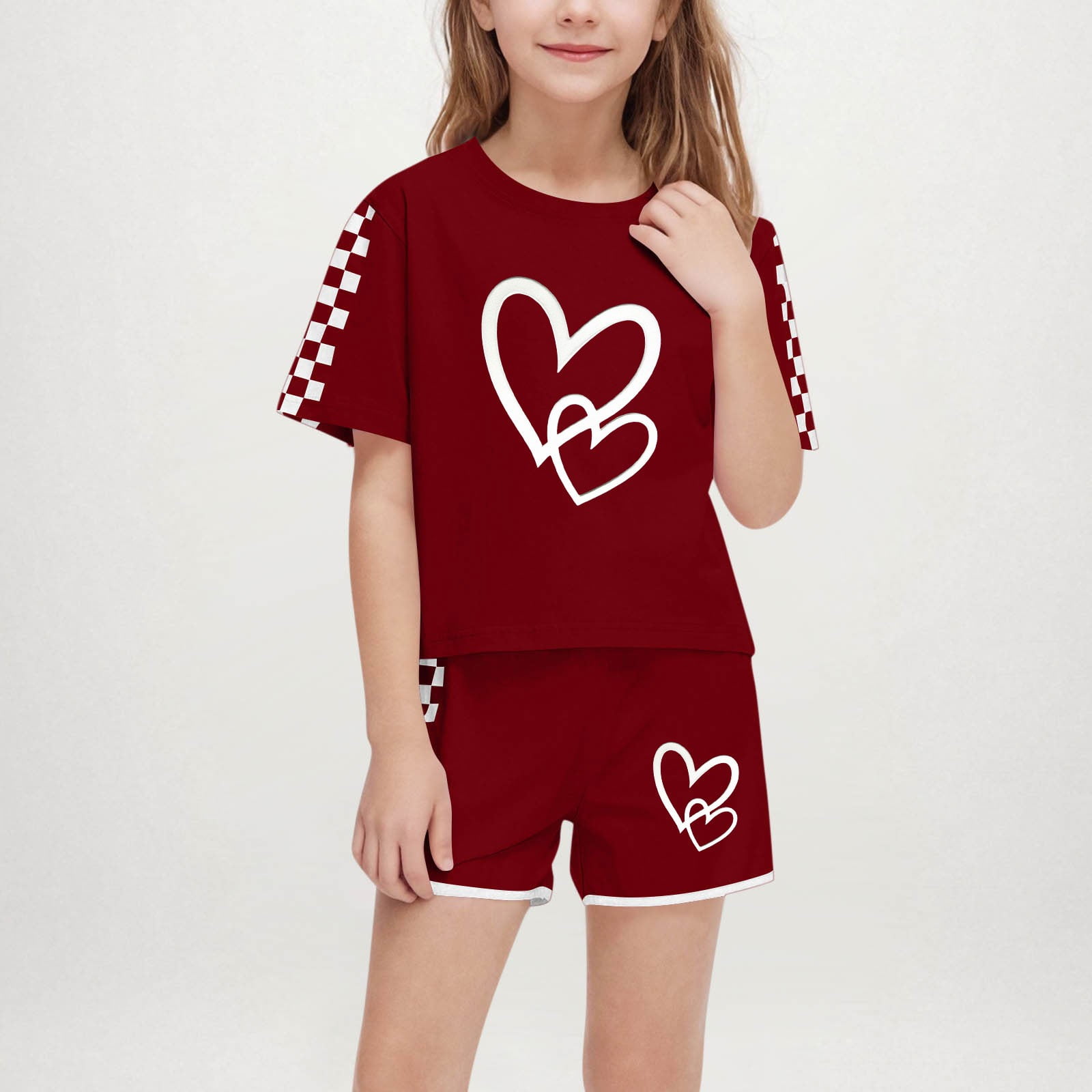 ATOGUTA Size 5-14 Years Girls Shorts Sets Kids Short Sleeve T-Shirts ...