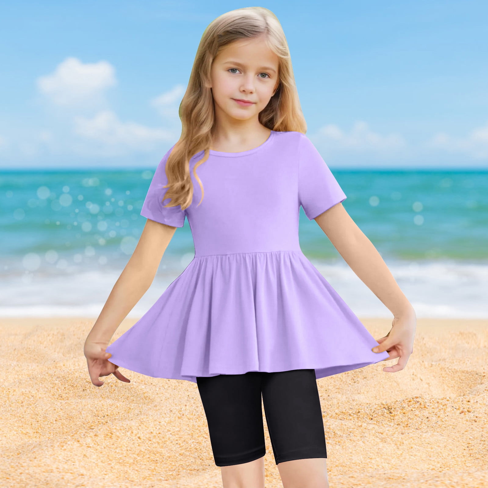 ATOGUTA Size 5-15 Years Girls Summer Outfits Short Sleeve Crew Neck Tee ...