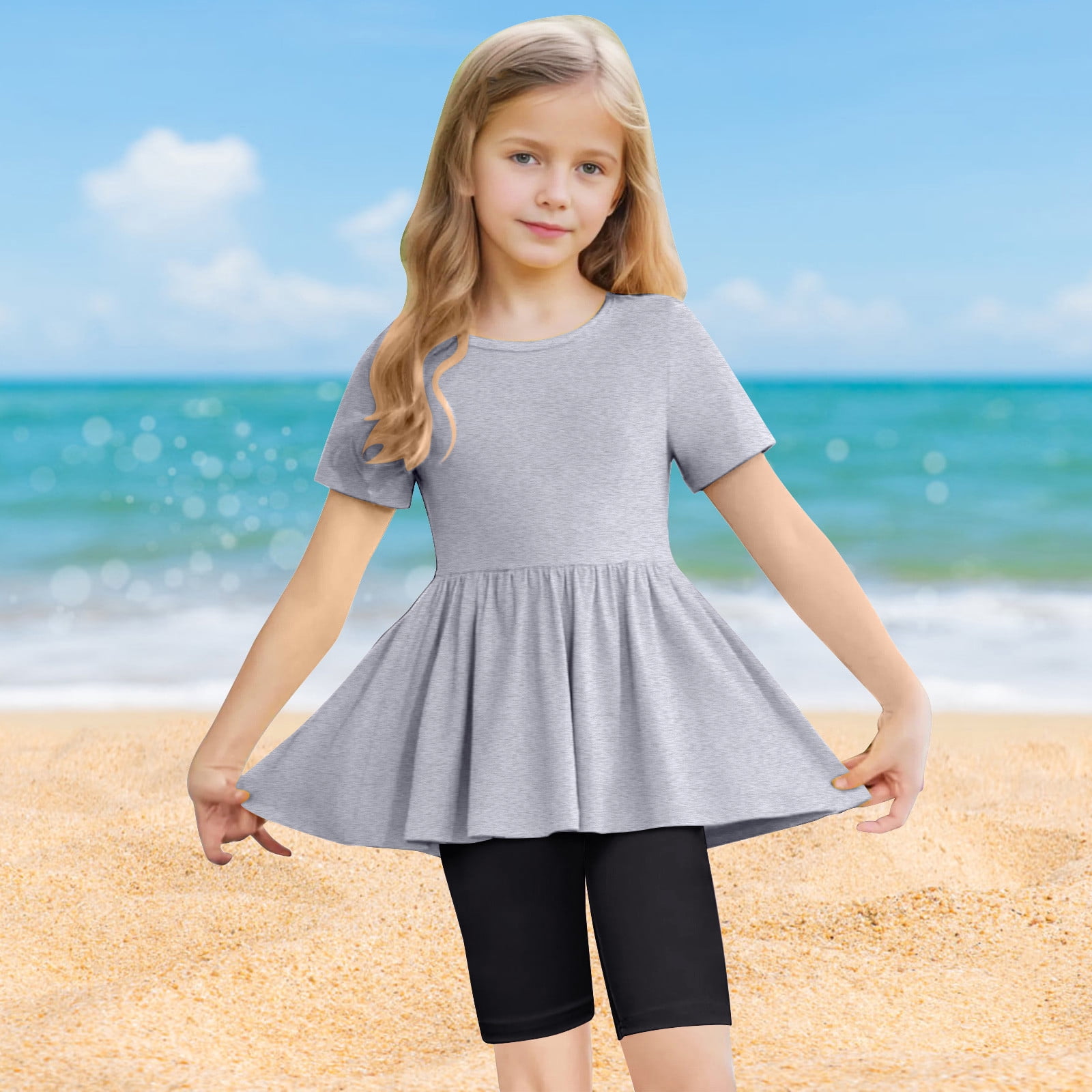 ATOGUTA Size 5-15 Years Girls Two Piece Sets Short Sleeve Crew Neck Tee ...