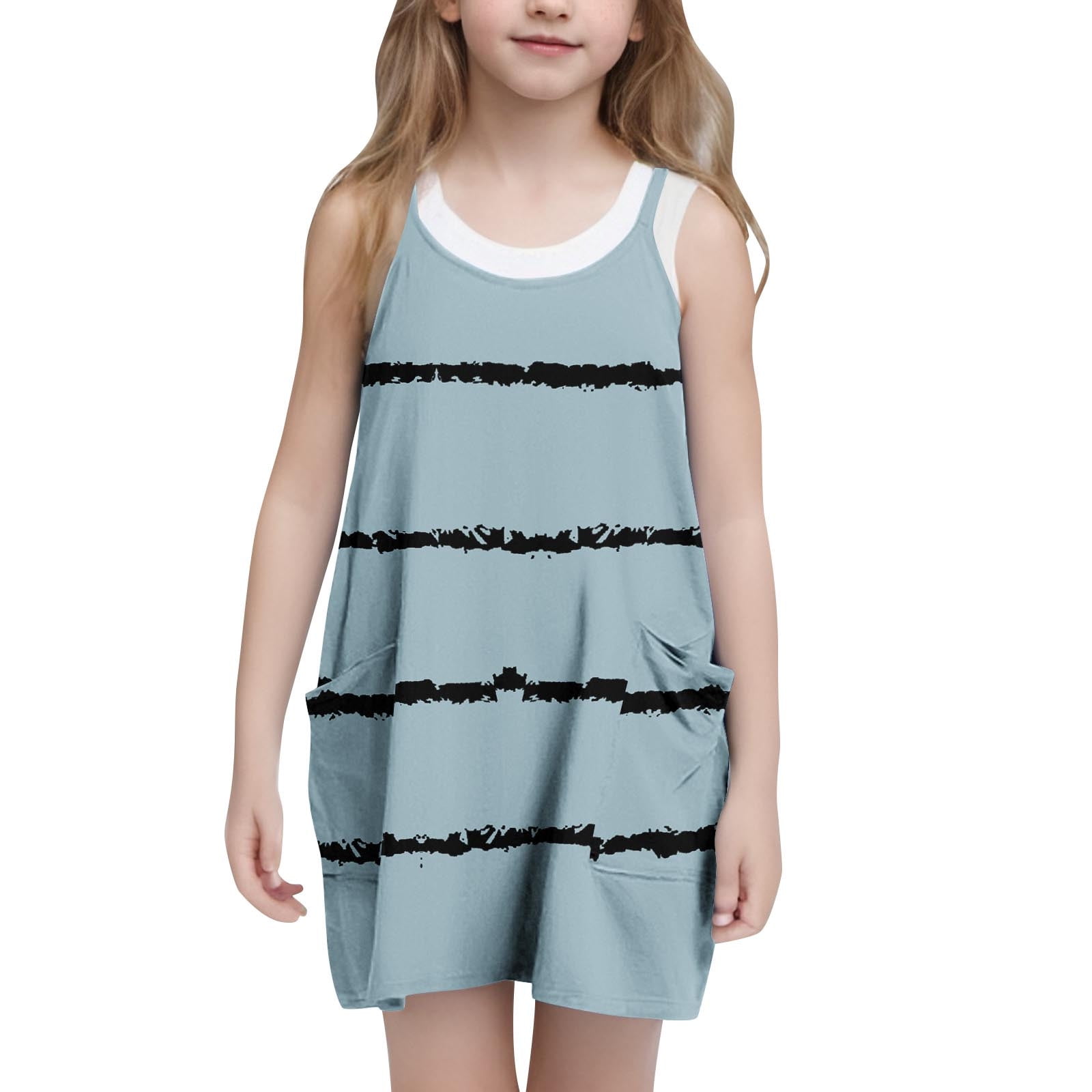 ATOGUTA Size 5T-14 Girls Sun Dress Casual Summer Straps Romper Dresses ...