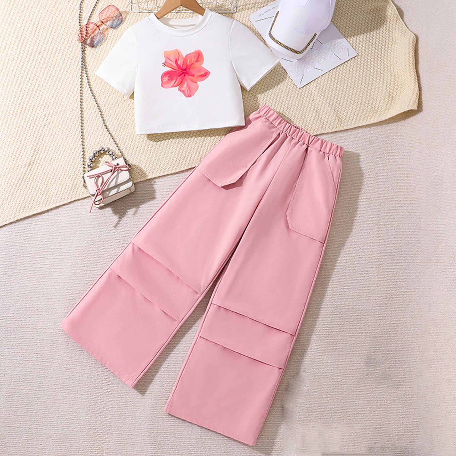 ATOGUTA Size 8-13 Years Girl's 2 Piece Outfits Short Sleeve Tee Tops ...