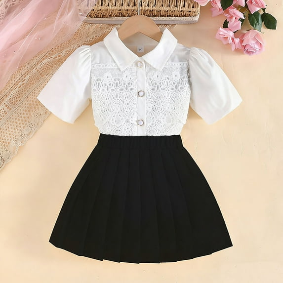 ATOGUTA Skirt Girls Short Sleeve Button Down Shirt and Pleated Skirt ...