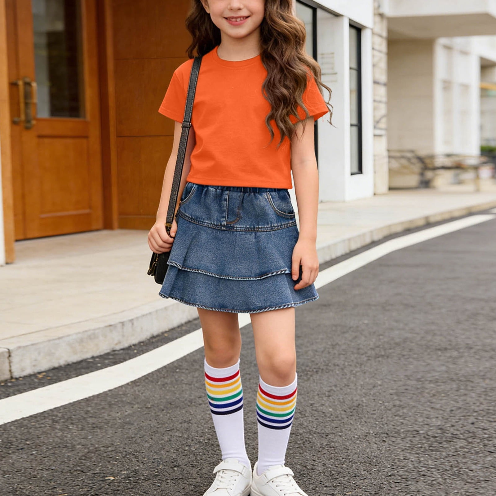 ATOGUTA Skirt Outfits for Girls Short Sleeve T-Shirts and Denim Skirt ...