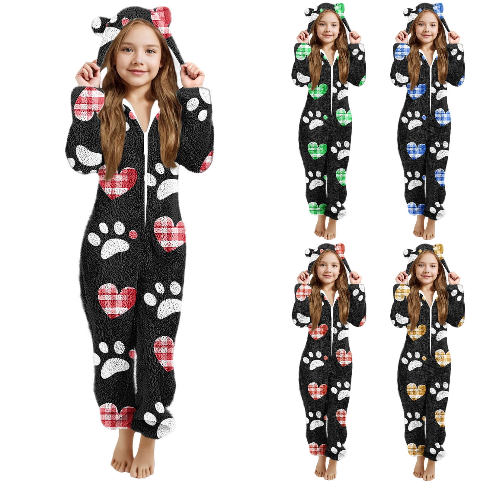ATOGUTA Soft Pants Girls Pajamas Unisex Kids Fleece Hooded Jumpsuits ...