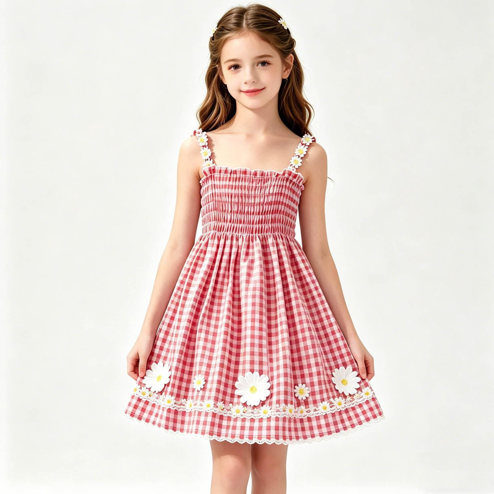 ATOGUTA Spaghetti Strap Dresses for Girls Red Sleeveless A Line Summer ...