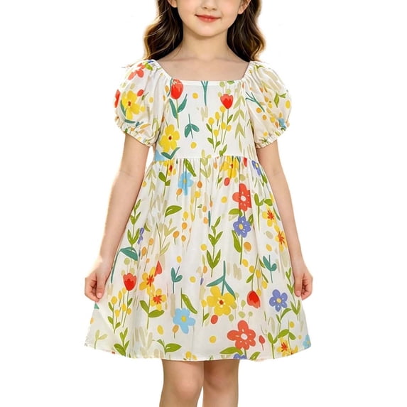 ATOGUTA Summer Dresses For Girls Summer Short Sleeve Ruffle A Line Cute ...