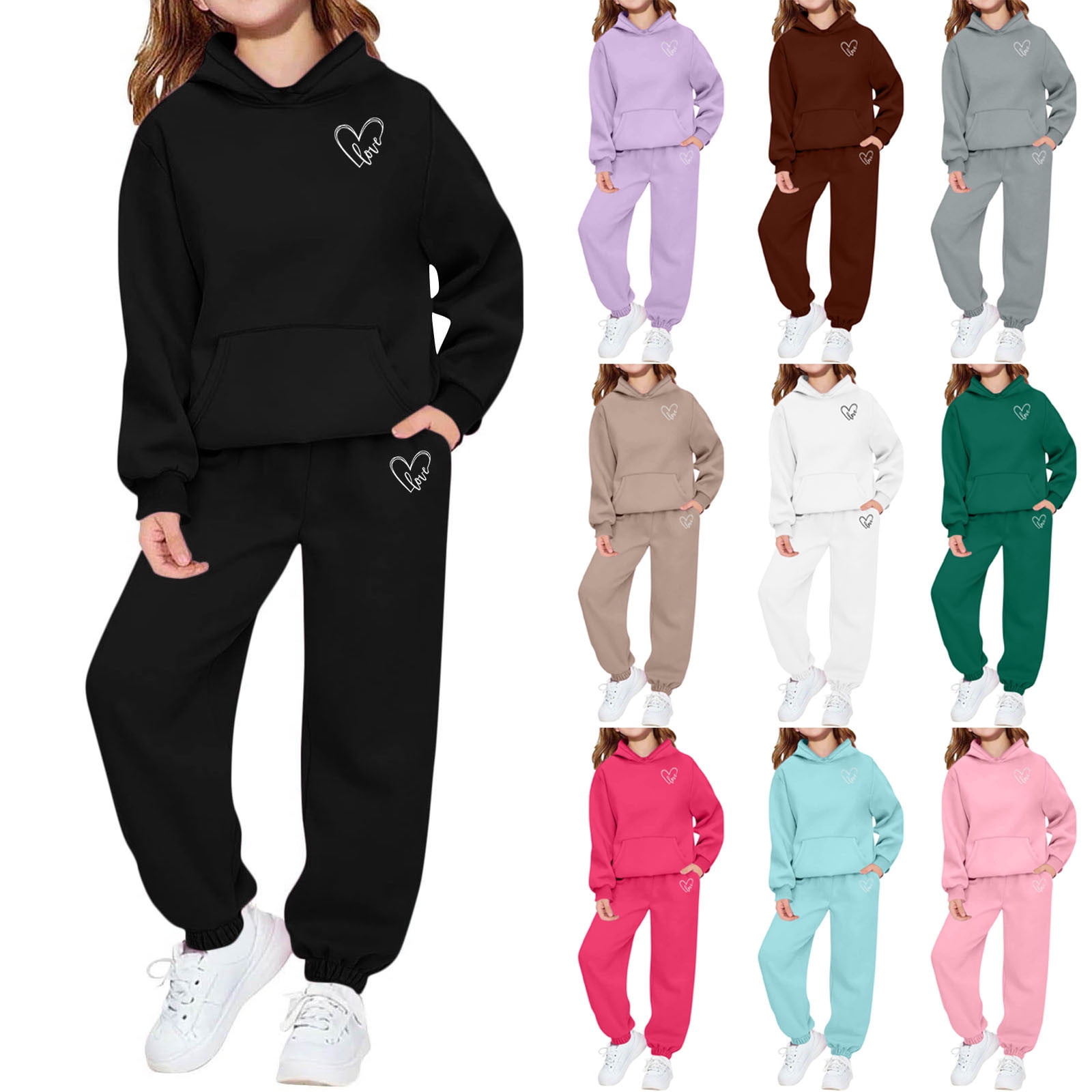 ATOGUTA Sweat Sets for Girls 2 Piece Print Fleece Sweatshirt Hoodie ...