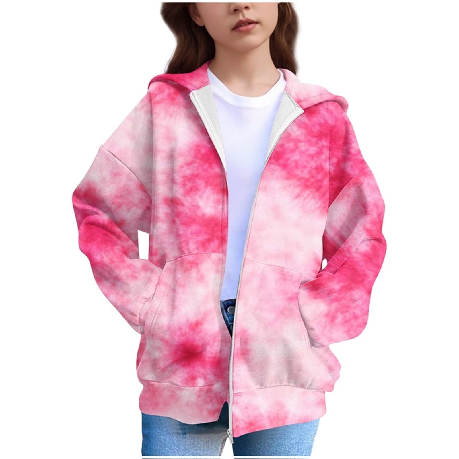ATOGUTA Sweatshirts For Girls Kids Casual Long Sleeve Zip Up Tie-dye ...