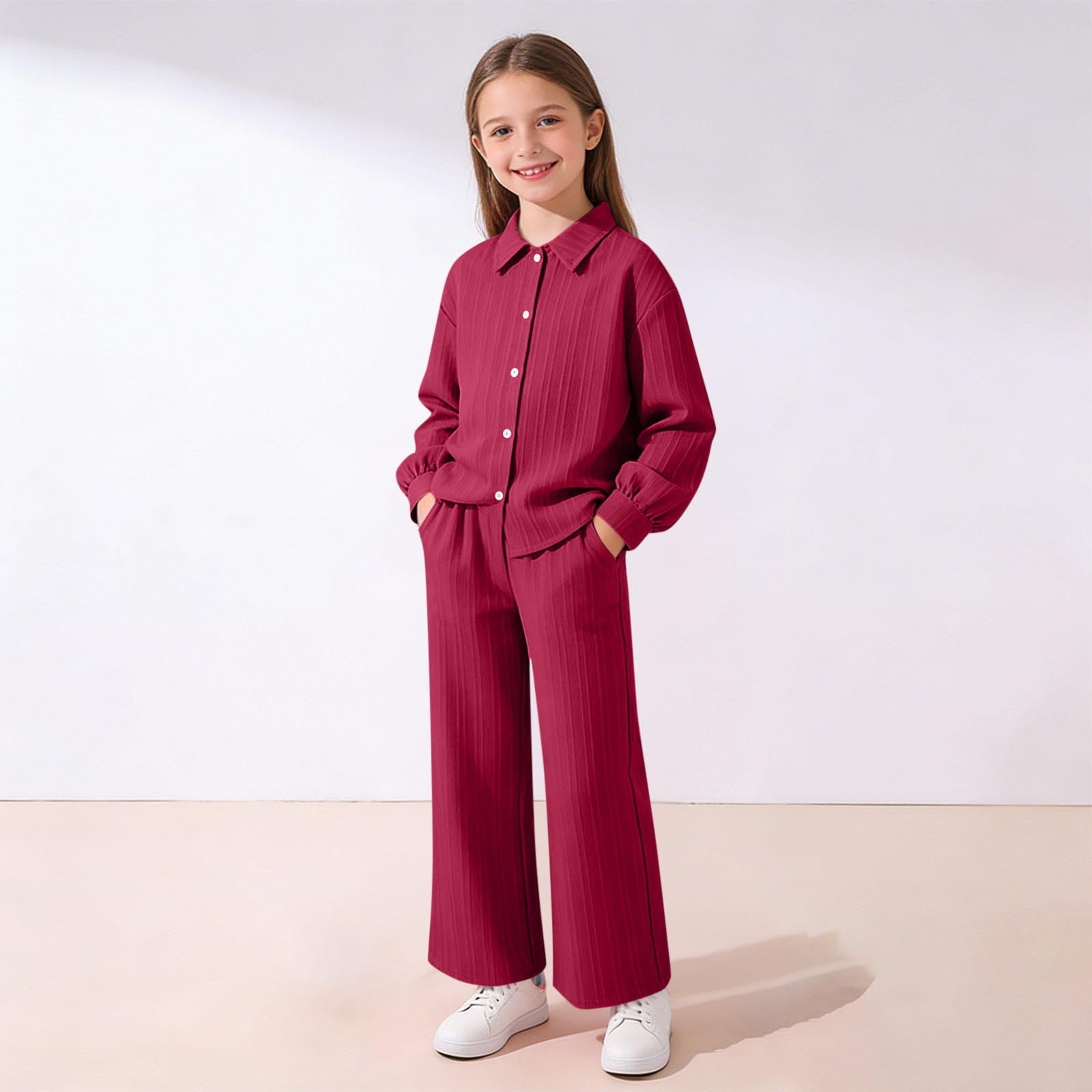ATOGUTA Teen Girls Clothing Set Kids Sweatsuit Button Up Long Sleeve ...