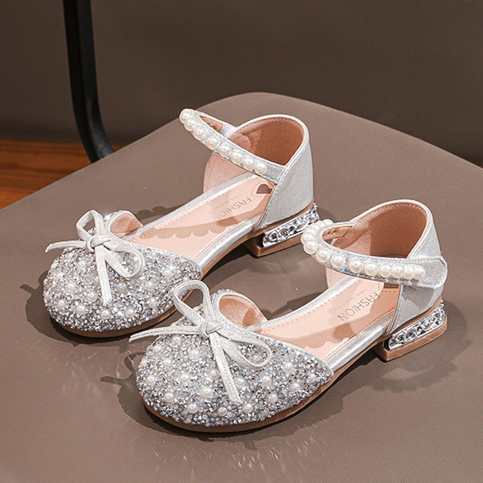 ATOGUTA Toddler Flower Girl Shoes Silver Kids Party Wedding Shoes with ...