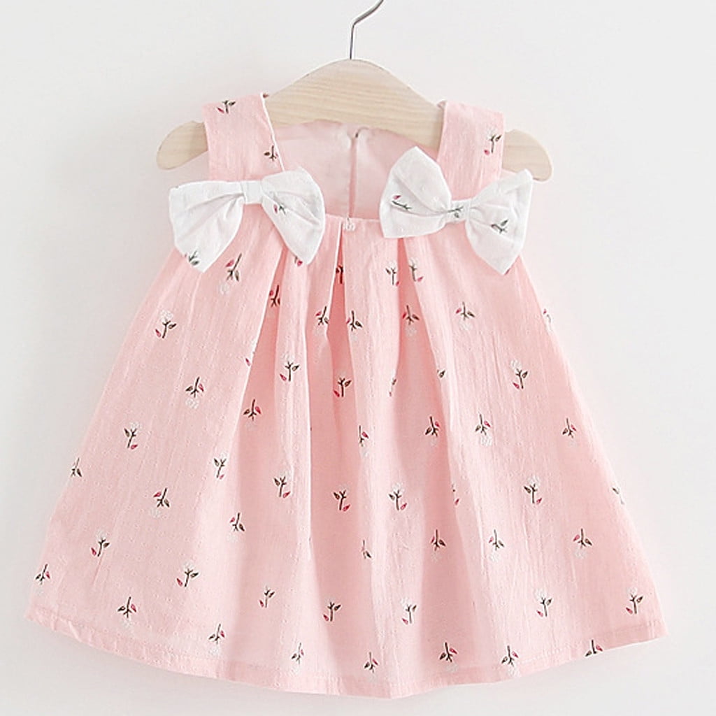 ATOGUTA Toddler Girl Dress Bow Print Floral Strap Princess Party Dress ...