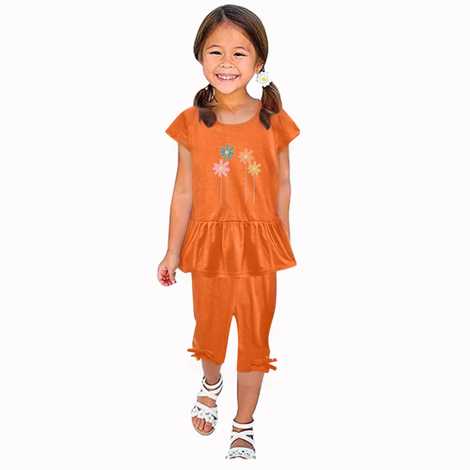 ATOGUTA Toddler Outfits for Girls Size 1T-10 Short Sleeved Ruffle Tops ...
