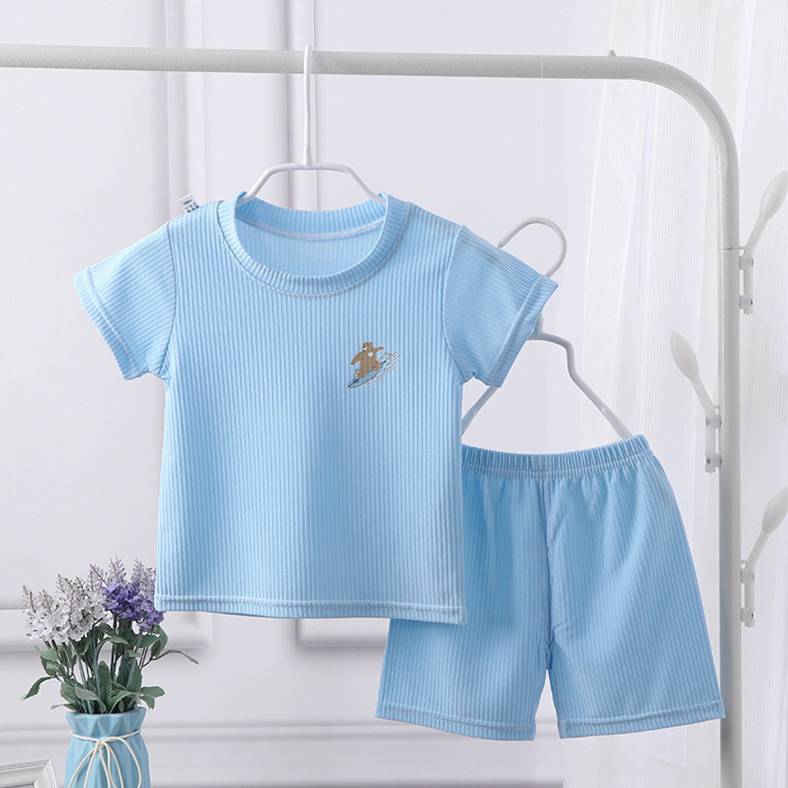 ATOGUTA Toddler Outfits for Girls Soft Short Sleeve T-Shirt Shorts Set Light Blue, Size 4M-3T ...