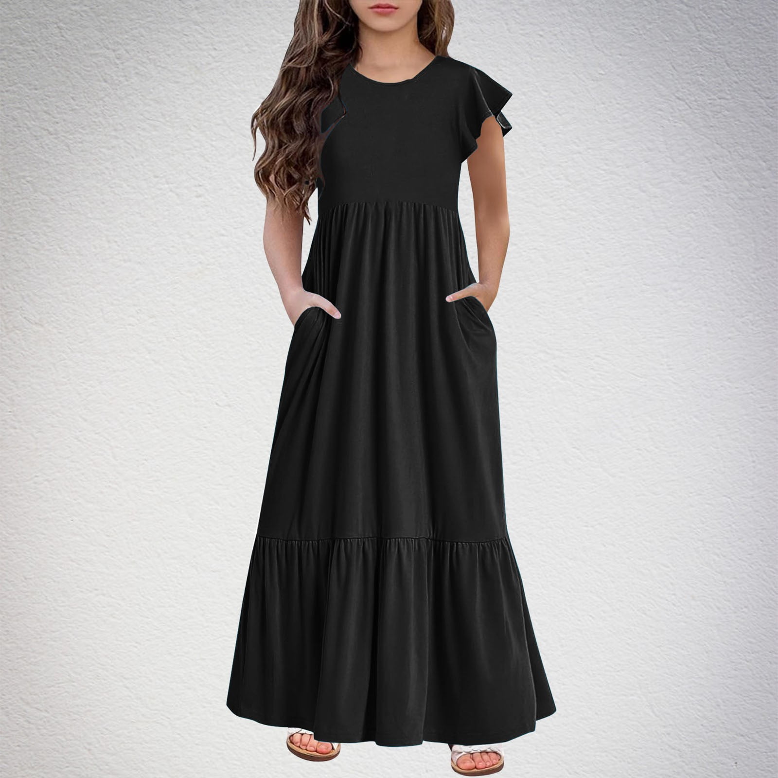ATOGUTA Tween Girls Dresses Elegant Crew Neck Ruffle A-Line Flowy ...