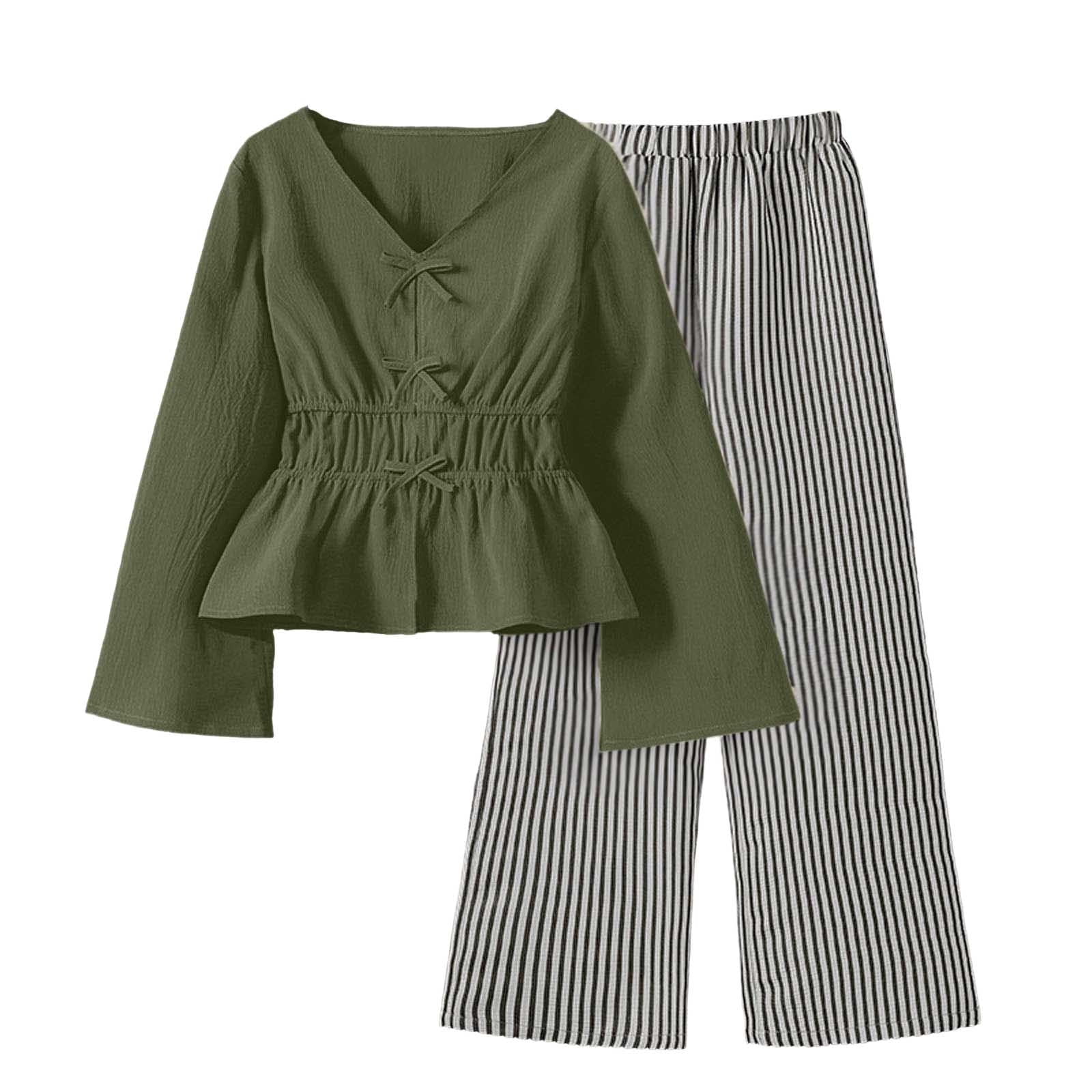 ATOGUTA Two Piece Outfits for Girls Long Sleeve V-Neck Blouses and ...