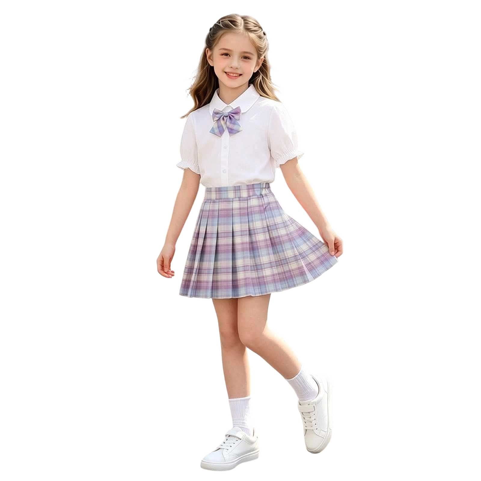 ATOGUTA Two Piece Sets for Girls Skirt Button Down Shirts and Pleated ...
