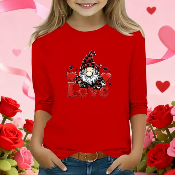 ATOGUTA Valentine's Day Shirts For Girl Kids Crew Neck Basic Tee 3/4 ...