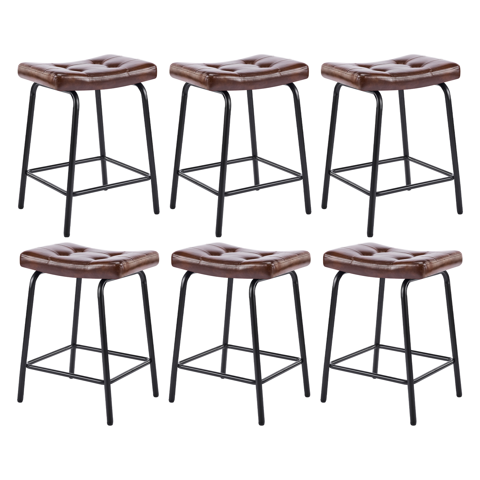 ATOMSPACE 25'' Saddle Counter Stools Set of 6, Modern Faux Leather ...