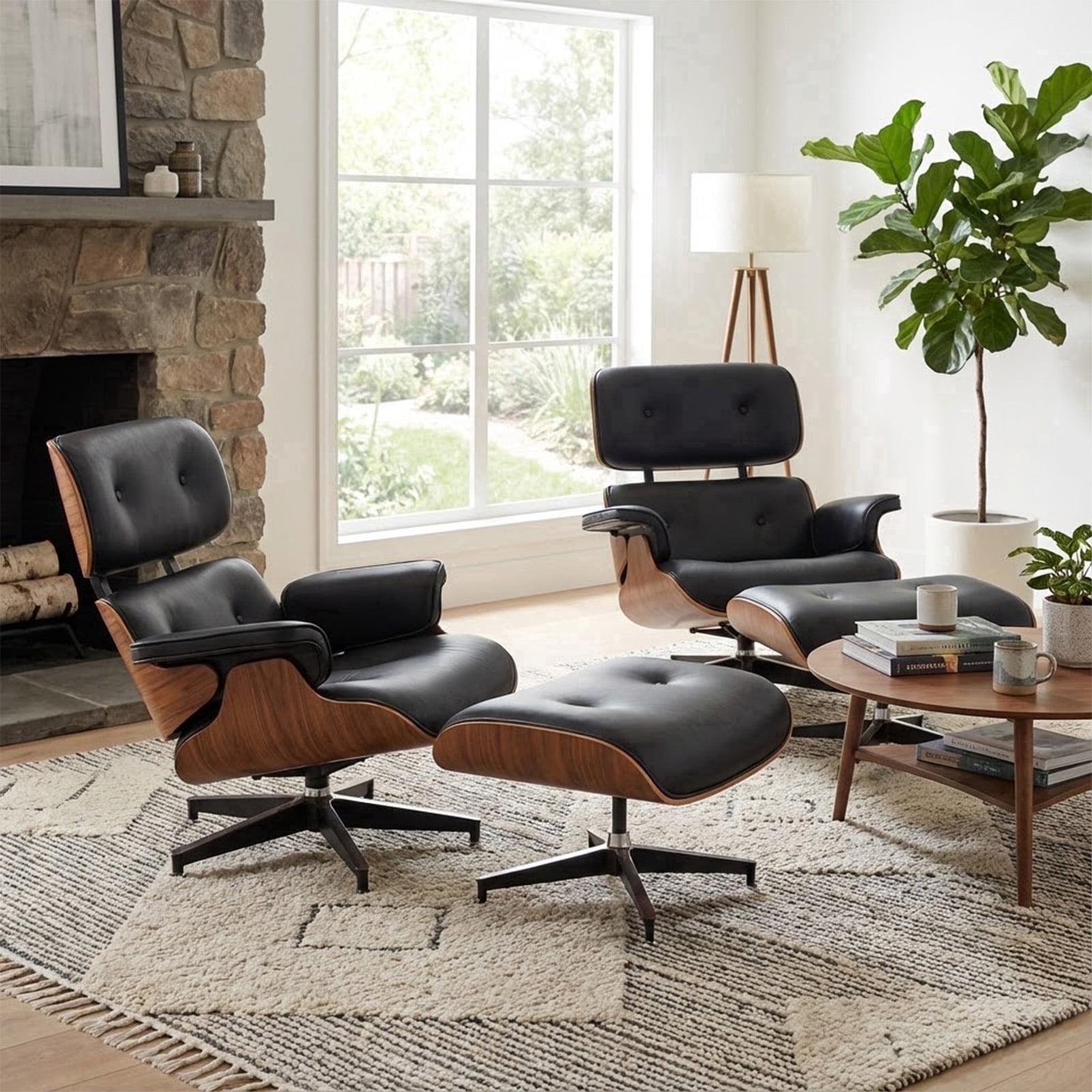 ATOMSPACE Mid-Century Modern Swivel Lounge Chair with Ottoman Set of 2 ...