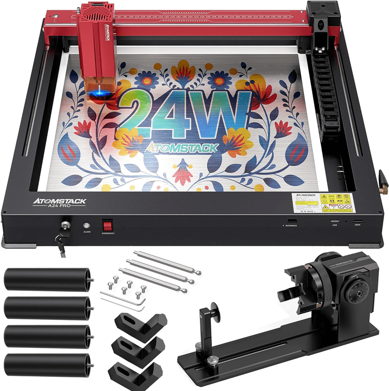ATOMSTACK A24 PRO La/ser Engraver with R1 V2Rotary Chuck 24W Output ...