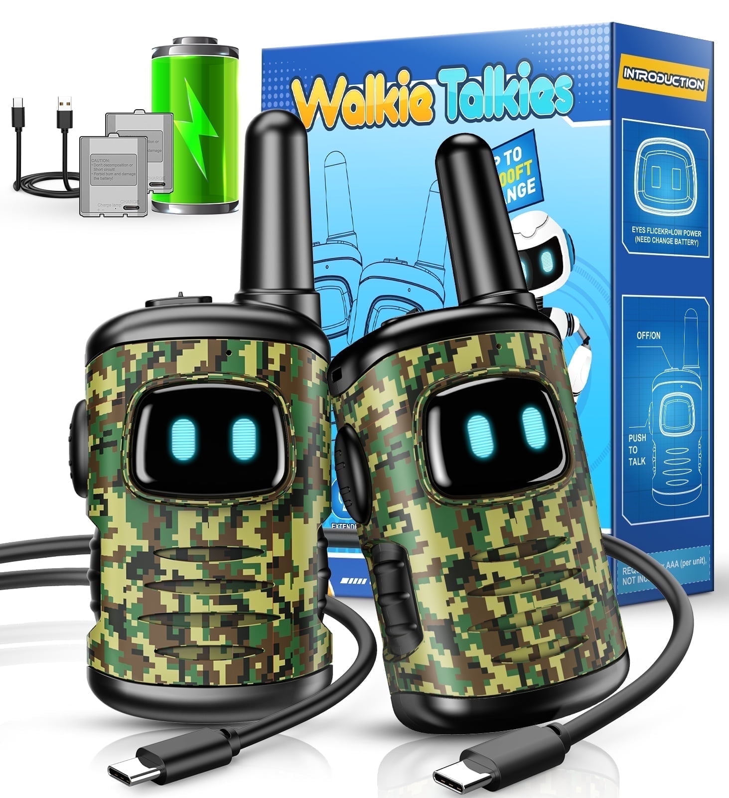 Rechargeable Mini Walkie Talkies for Kids 3-7 Years, Two-Way Radios ...