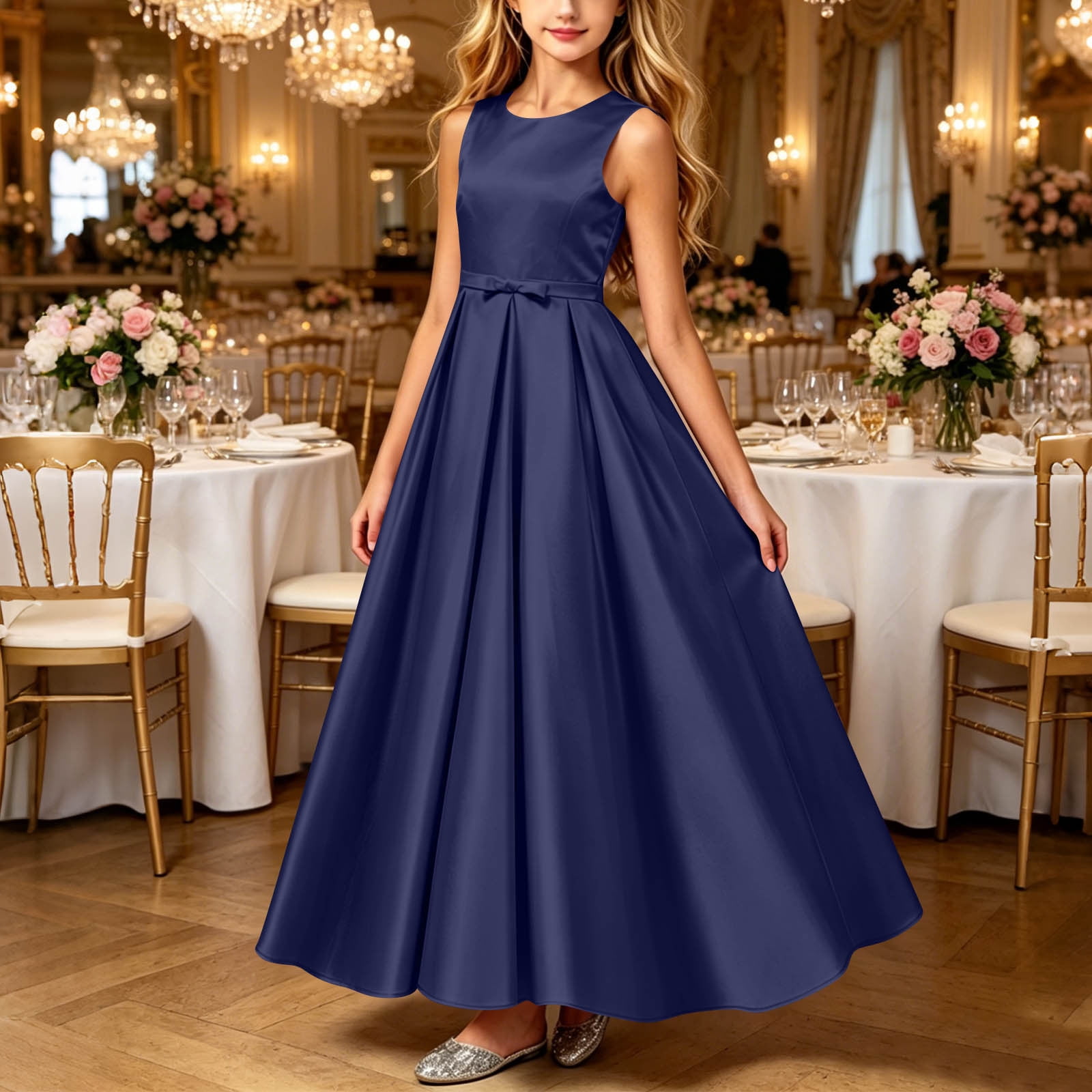 ATORRE Evening Dresses for Girls 2026 Solid Color Crewneck Sleeveless ...