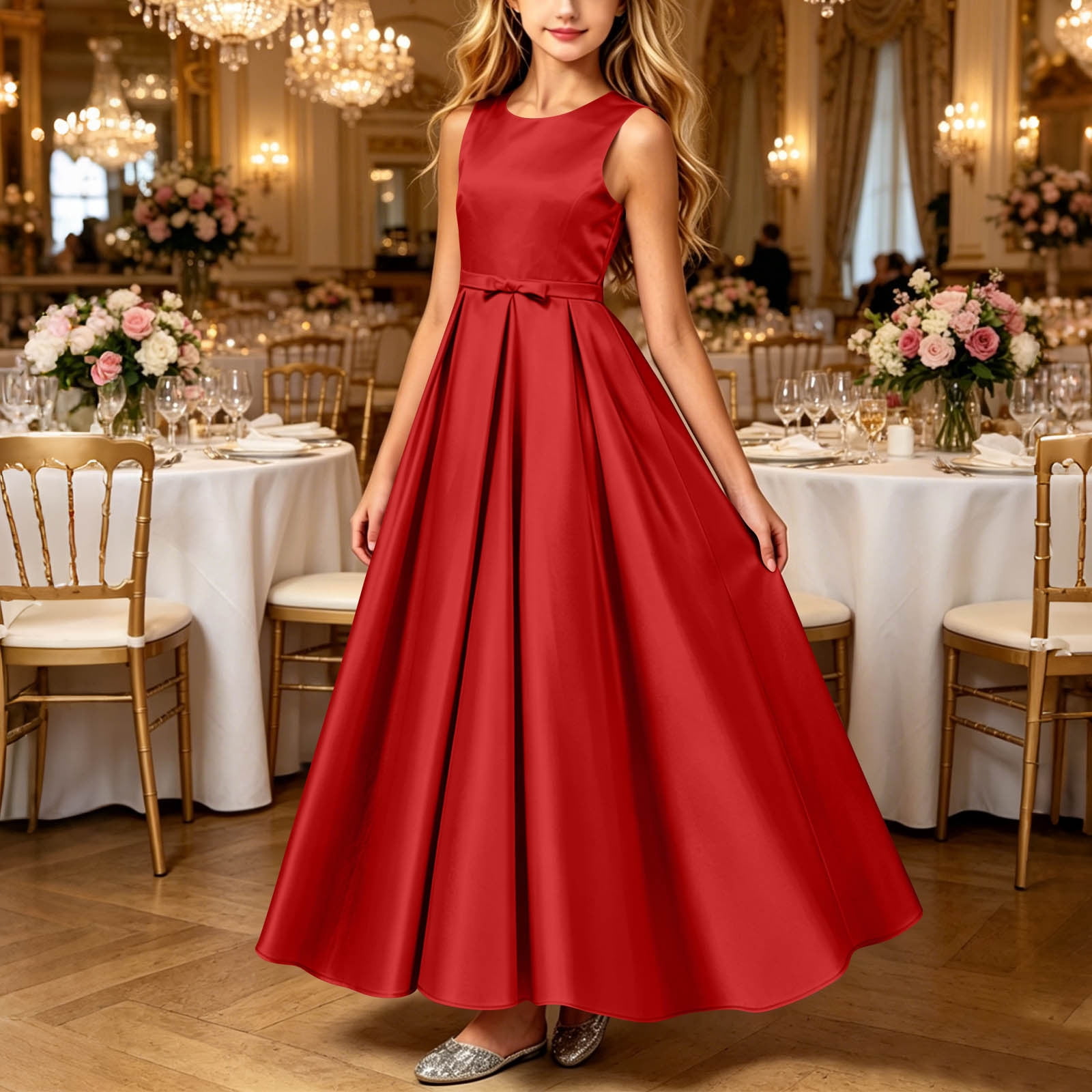 ATORRE Evening Dresses for Girls 2026 Solid Color Crewneck Sleeveless ...