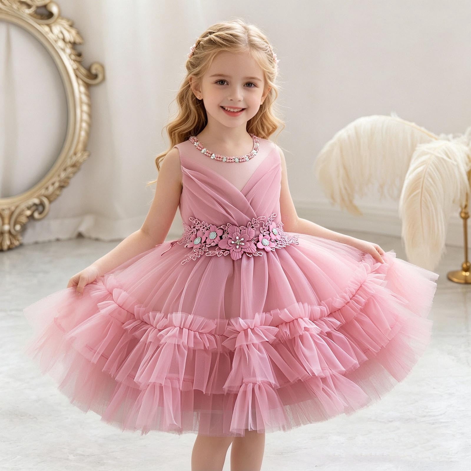 ATORRE Flower Girls Dress Round Neck Sleeveless Stylish Princess ...