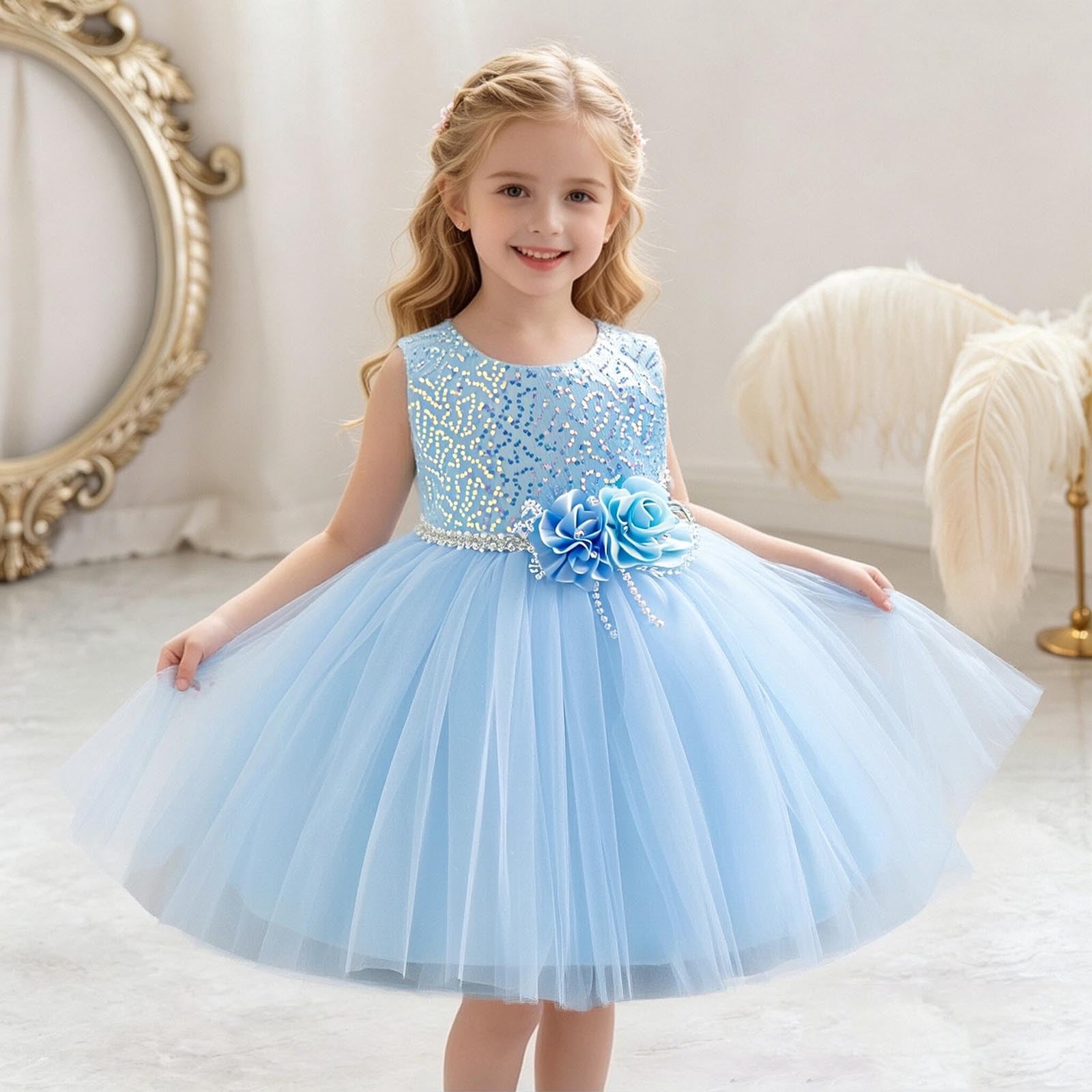 ATORRE Flower Girls Dress Round Neck Sleeveless Stylish Princess ...