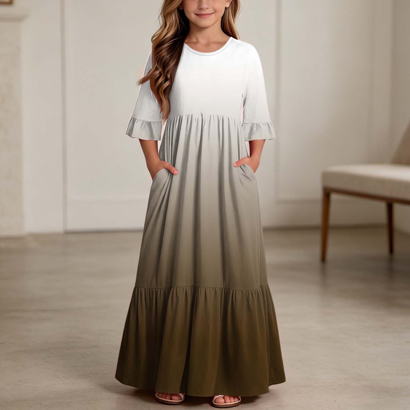 ATORRE Girls Maxi Dress Summer Stylish Ombre Round Neck Short Sleeve ...