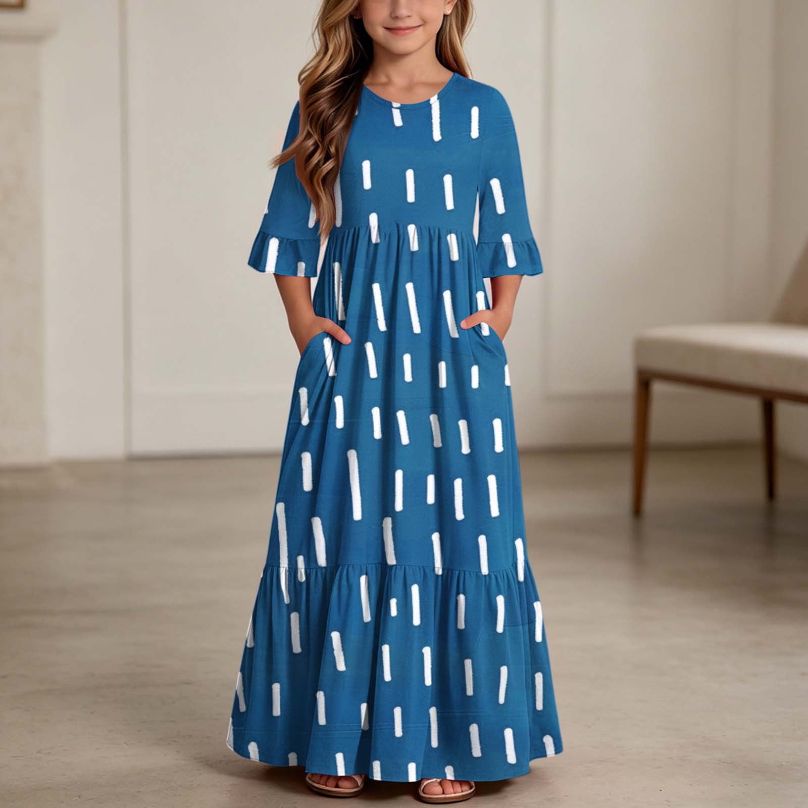 ATORRE Girls Maxi Dress Summer Stylish Stripe Crew Neck Short Sleeve ...