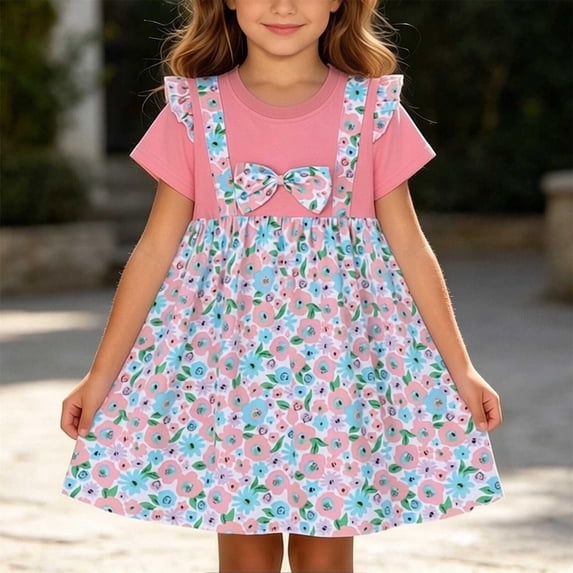 ATORRE Girls Ruffle Sleeve Tank Dress Summer Cute Floral Print Round ...
