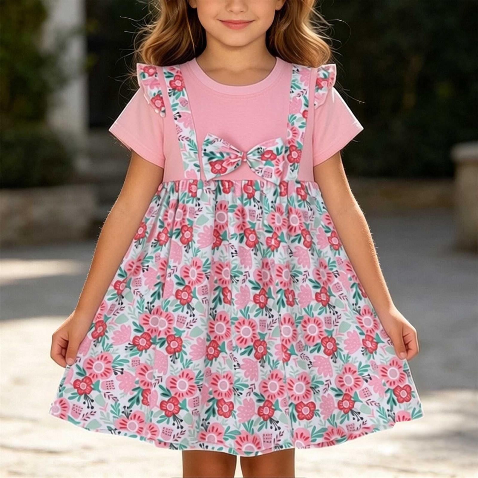 ATORRE Girls Ruffle Sleeve Tank Dress Summer Cute Floral Print Round ...
