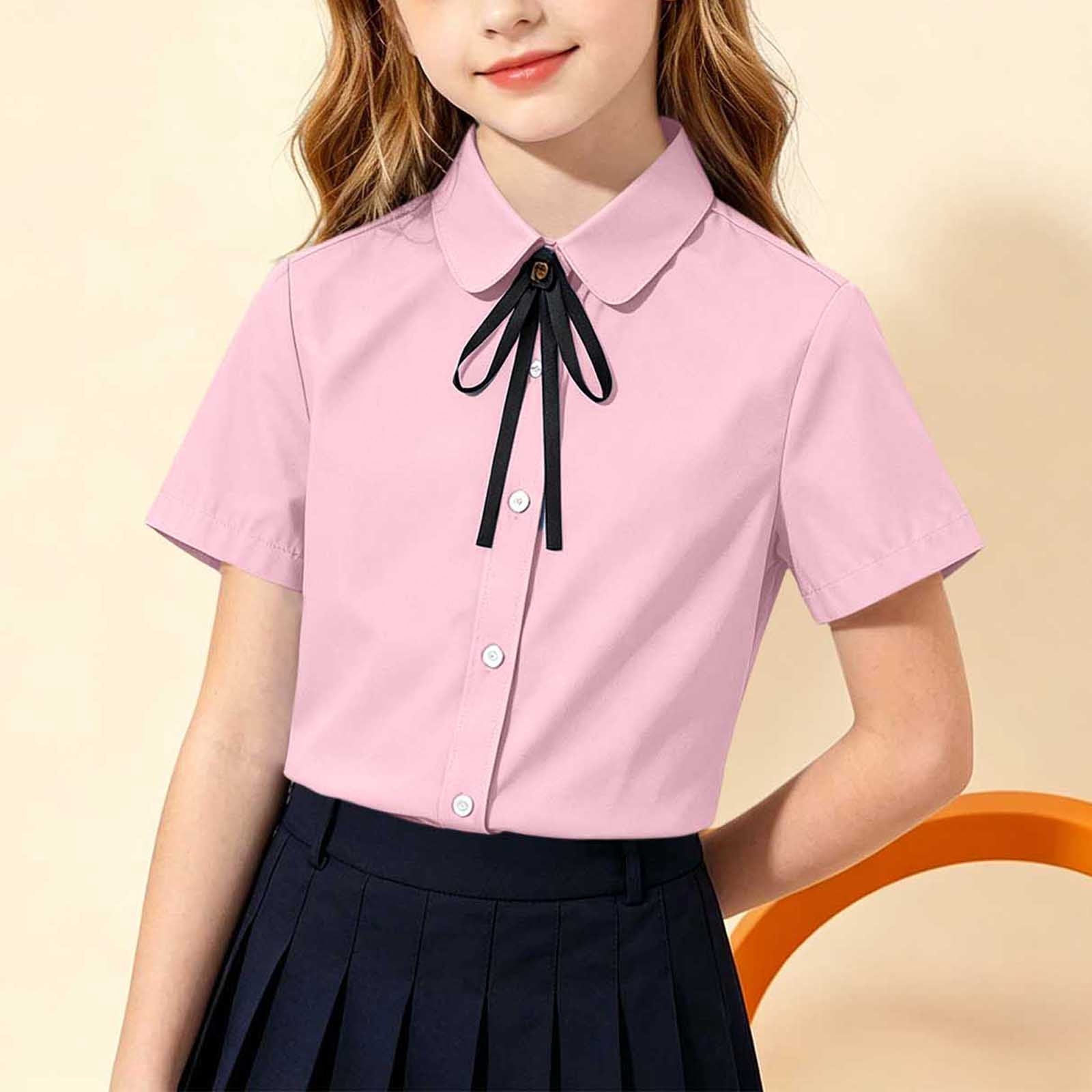 ATORRE Kids Girls School Uniform Preppy Style Short Sleeve Button Down ...