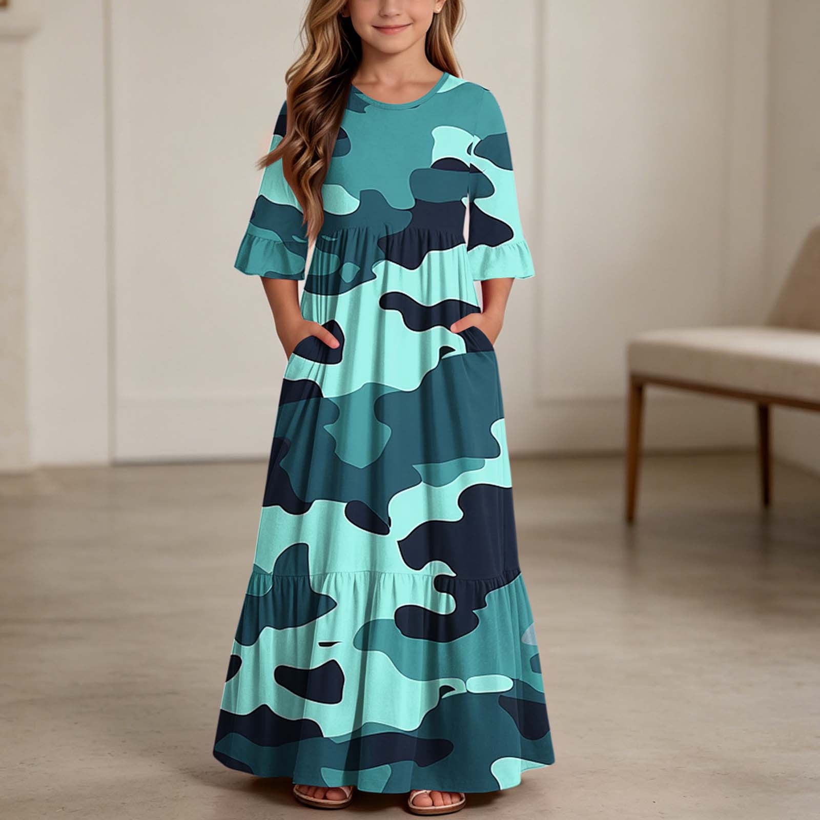 ATORRE Maxi Dress for Girls Summer 2026 Comfy Floral Printed Crew Neck ...