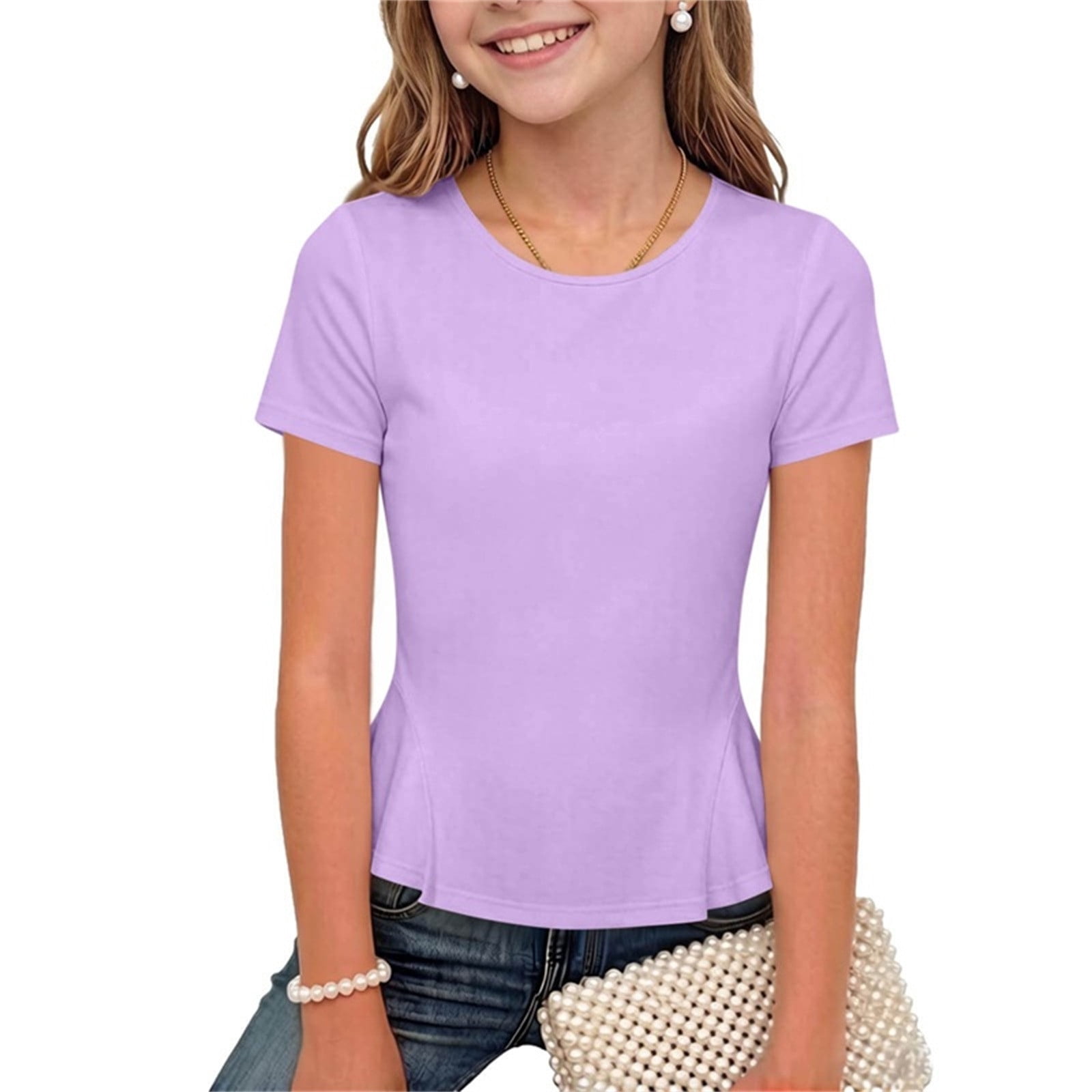 ATORRE Stylish T-Shirts for Girls Short Sleeve Round Neck Ruffle Hem ...