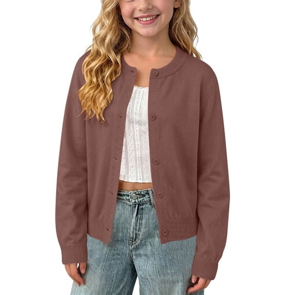 ATORRE Teen Girls Cardigans Sweater 2026 Autumn Button Solid Color Long ...