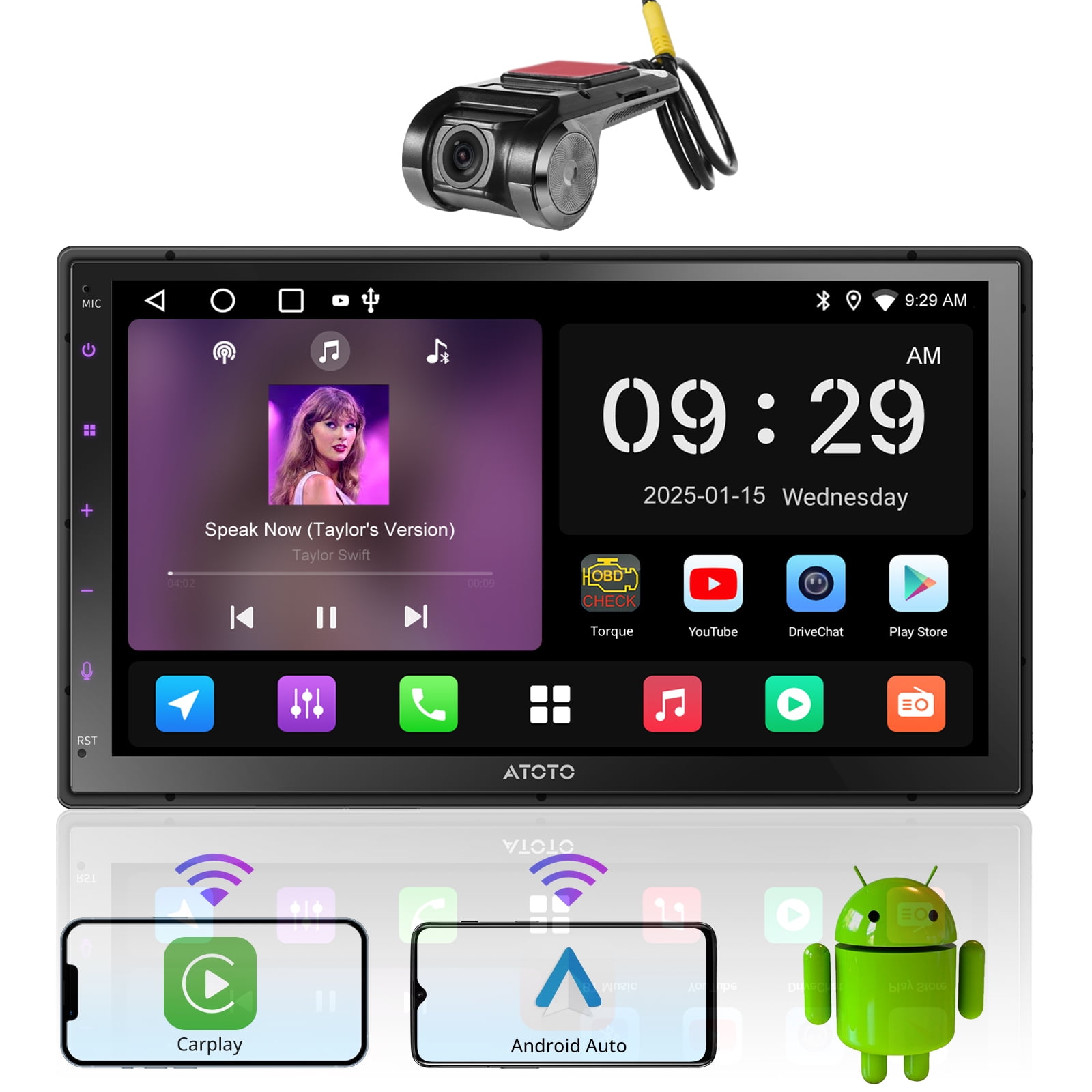ATOTO Car Stereo with Dash Cam 7in Double Din Car Stereo Car Audio Head Unit Wireless Carplay ...