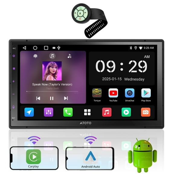 7" HD Portable Carplay Wireless Touch Screen Double Din Car Stereo ...