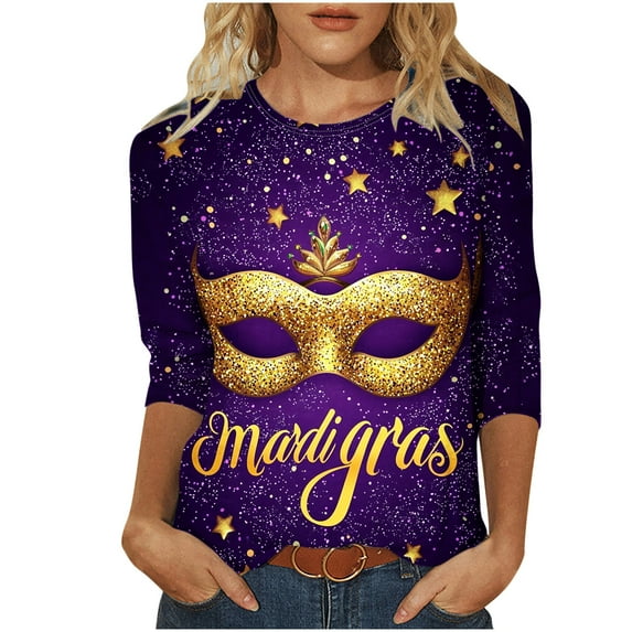 ATOYSOY 3/4 Sleeve Shirts for Women Festive Casual Fashion Crew Neck ...