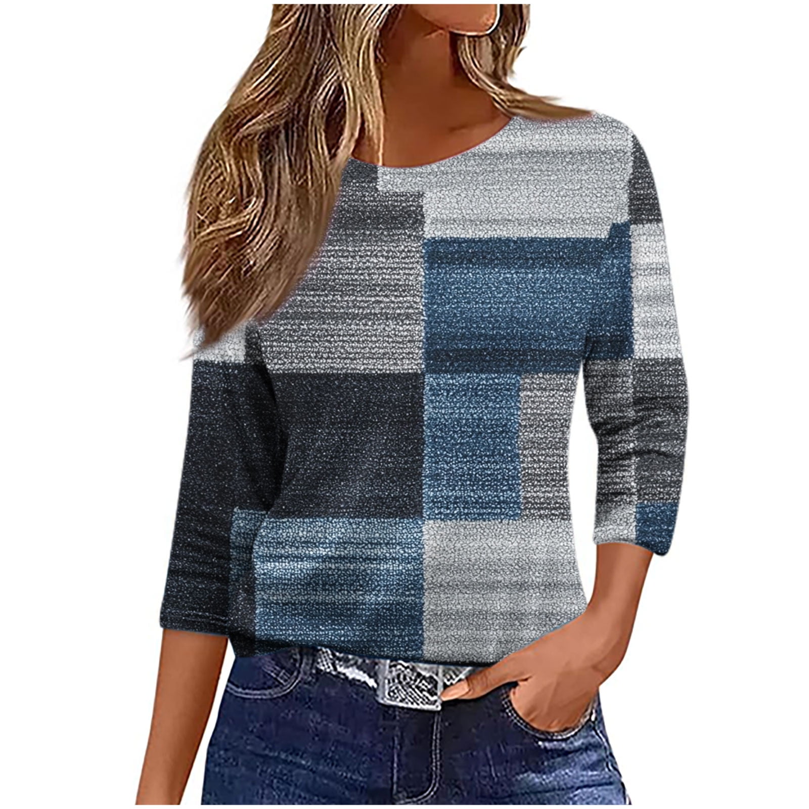 ATOYSOY 3/4 Sleeve Women's Top Plus Size Tshirts Holiday Top Crew Neck ...