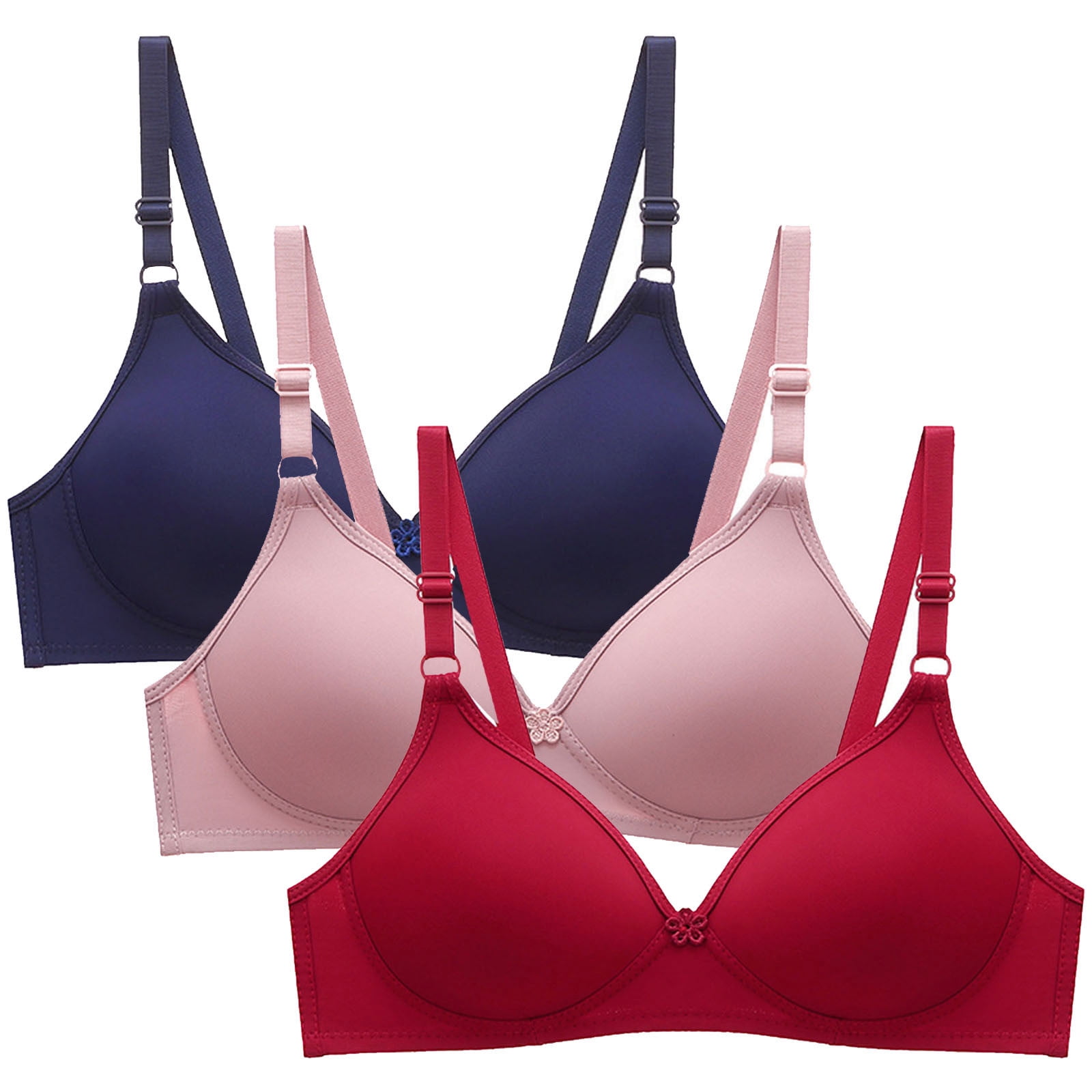 ATOYSOY 3 Pack Everyday Bra Solid Color Bow Comfort Bra Bralette ...
