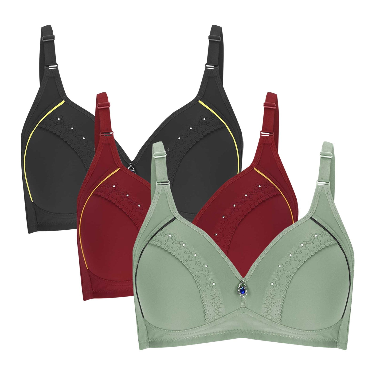 ATOYSOY 3 Pack Everyday Bra for Women Lace Embroidered Bralette Solid ...
